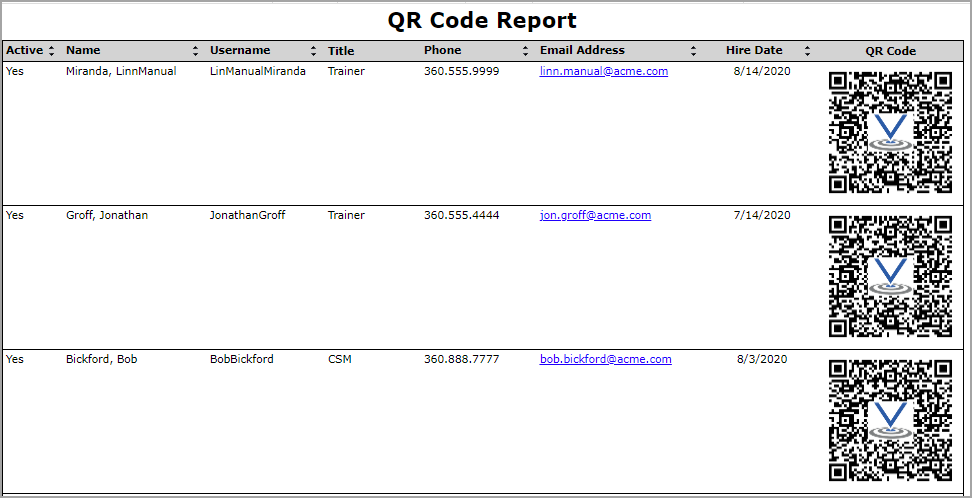 QR Code Report
