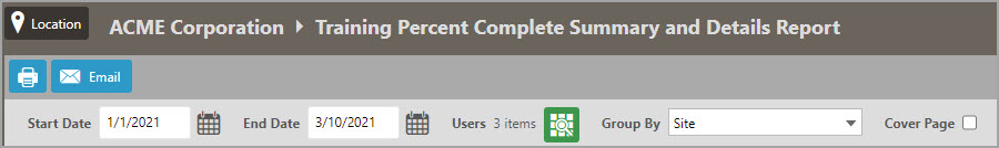 Training Percent Complete Summary and Details Report