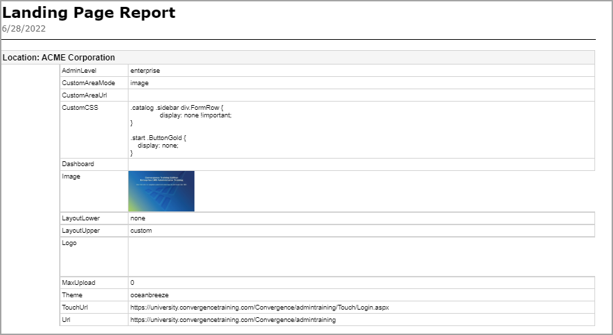 Landing Page Report