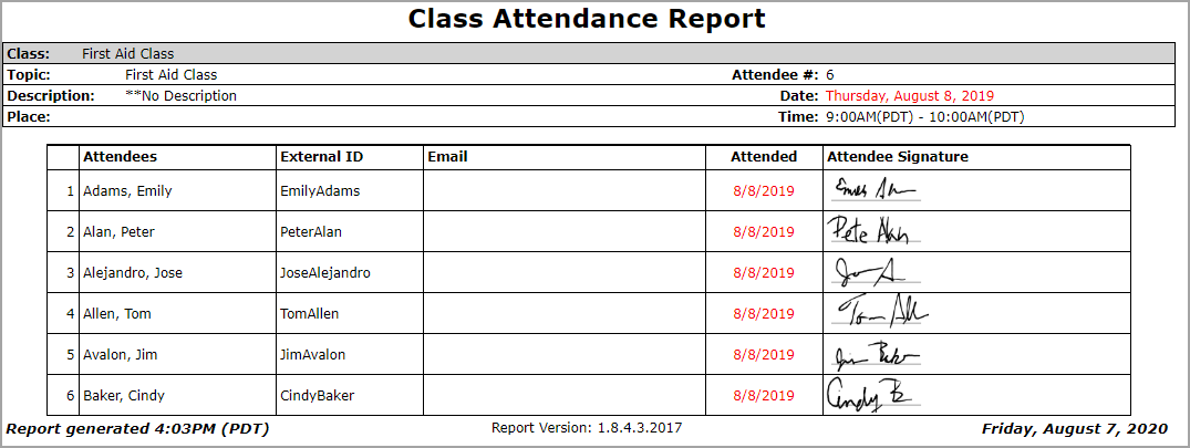 Class Attendance Report