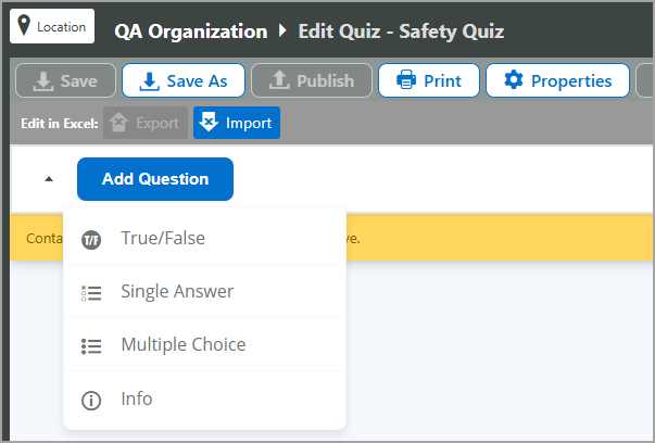 Quizzes: Create, Edit, Copy, Restore Previous Version, and Delete